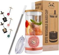 China Borosilicate Glass Cups with Lids and Straws 20 oz Iced Coffee Smoothie Tumbler Set for sale