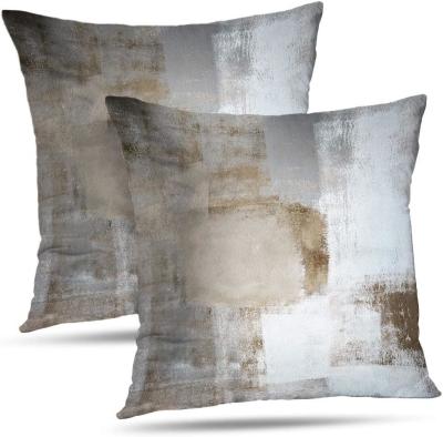 China Set of 2 Brown Gray Art Pillowcases 18x18 Inches Contemporary Home Decor Polyester for sale