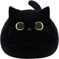 China Black Cat Plush Toy 30cm Soft Stuffed Animal Pillow Cute Cat Shaped Decorative Plush Doll for sale