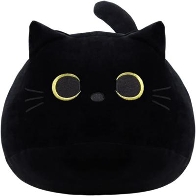 China Black Cat Plush Toy 30cm Soft Stuffed Animal Pillow Cute Cat Shaped Decorative Plush Doll for sale