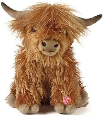 China Brown Highland Cow Stuffed Animal 9 Inch with Moo Sound Soft Plush Toy for Kids for sale