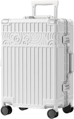 China 20 Inch Zipperless Hard Shell Suitcase PC+ABS 4 Wheels TSA Lock Aluminum Corner Carry On Luggage White for sale