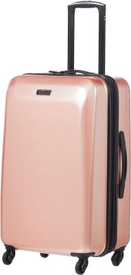 China Moonlight Hardside Expandable Luggage 24 Inch Spinner Wheel Checked Medium Suitcase Rose Gold for sale