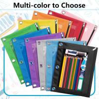 China 3 Ring Binder Pencil Case with Clear Window, 20 Slot Capacity Oxford Fabric Pencil Pouch for sale