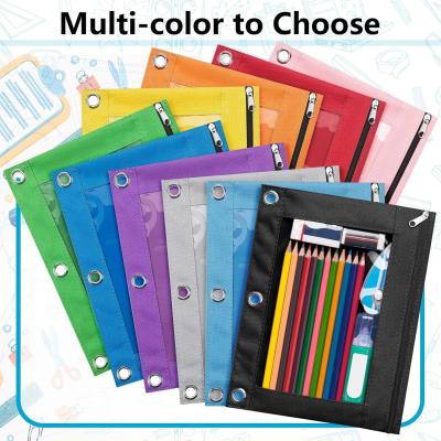 China 3 Ring Binder Pencil Case with Clear Window, 20 Slot Capacity Oxford Fabric Pencil Pouch for sale