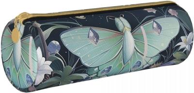 China Cross Grain Leather Butterfly Pencil Case 8.26x1.96x2.16 Inch Zipper Pen Pouch for Women for sale