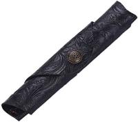 China Vintage Handmade Leather Single Pen Case Holder Cowhide Fountain Pen Sleeve 7.1x1.2 inch Black Carved for sale