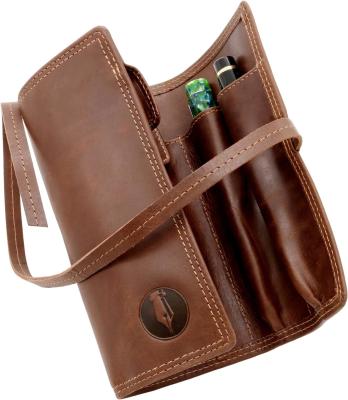 China Genuine Leather Roll Up Pen Case Pouch 6 Slots 9.8x6.7 Inch Fountain Pen Storage Organizer for sale