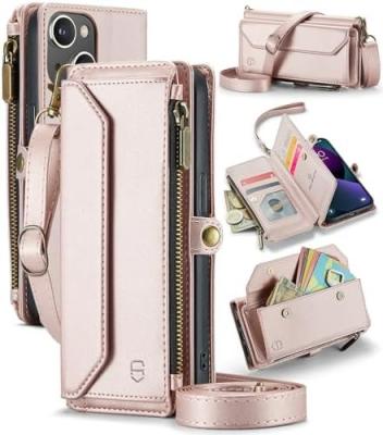 China iPhone 13 Leather Wallet Case with 7 Card Slots RFID Blocking Zipper Wristband for sale