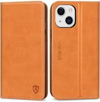 China Genuine Leather Wallet Case for iPhone 13 Mini RFID Blocking 3 Card Slots Magnetic Closure for sale