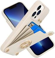 China iPhone 13 Pro Max Leather Card Holder Case with 360° Rotating Ring Stand RFID Blocking for sale
