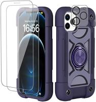 China iPhone 12 Pro Max Case 6.7 Inch Heavy Duty Shockproof Ring Stand with Glass Screen Protector and Camera Lens Cover Rainbow Pink for sale