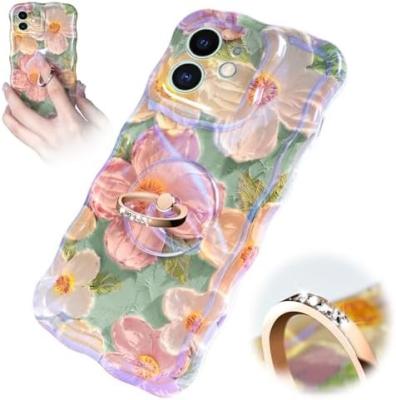 China iPhone 12 Pro Max Case with Ring Holder Oil Painting Floral Design 6.7 Inch TPU for sale