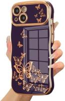 China iPhone 13 Girl Phone Case Curly Wave Frame Luxury Plated Butterfly Pattern TPU Gold Rim Shockproof Lens Protection for sale
