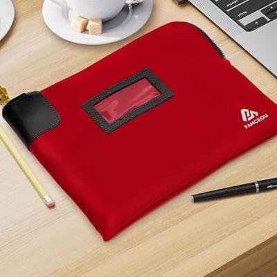 China Waterproof Cash Bag with Lock 11x9 Inch Red Nylon Money Deposit Bag for Security for sale