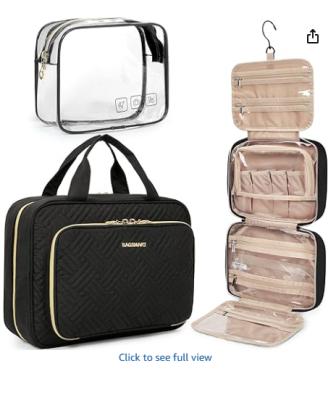 China BAGSMART Hanging Toiletry Bag 11x3.7x7.9 Inch Travel Makeup Organizer with TSA Approved Transparent Cosmetic Bag for sale