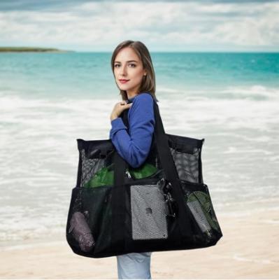China Large Mesh Beach Tote Bag 24x18 inch 600D Oxford Fabric with Zippered Pockets for Family Pool Vacation for sale
