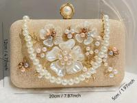 China Elegant Floral Embellished Clutch Bag for Women Red Golden Evening Handbag with Detachable Chain Strap 10x6x2 Inches for sale