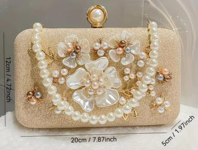China Elegant Floral Embellished Clutch Bag for Women Red Golden Evening Handbag with Detachable Chain Strap 10x6x2 Inches for sale