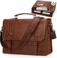 China RAINSMORE Men's 17 Inch Waterproof PU Leather Laptop Messenger Bag Vintage Briefcase Satchel for Business Travel for sale