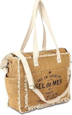 China Upcycled Canvas Crossbody Shoulder Bag for Women 15x5x12 Inch Removable Strap Tote Boho Handbag for sale