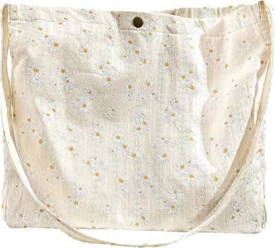 China Women's Floral Embroidered Canvas Tote Bag with Inner Pocket 15L Crossbody Shoulder Handbag for sale