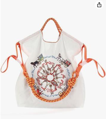 China Ball&Chain Carriage Pattern Embroidered Nylon Handbag 16x15x11 inch Travel Shoulder Bag for Women for sale