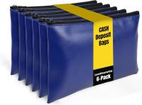 China 6 Pack Zippered Security Bank Deposit Bags Leatherette Cash Coin Utility Pouch Blue 9x6 Inches for sale