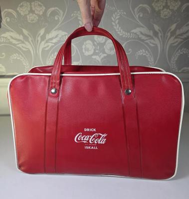 China Vintage Coca-Cola Red Vinyl Cooler Bag 37cm Swedish Promo Insulated Tote for sale