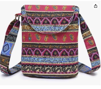 China Women's Retro Canvas Shoulder Bag 7x9x4 Inch Hippie Boho Crossbody Handbag for sale