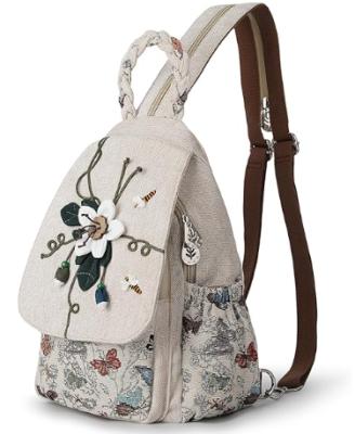 China Handcrafted Canvas Convertible Sling Bag for Women 12.5x10x6 Inch Lightweight Mini Backpack for sale