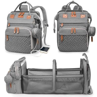 China Baby Diaper Bag with Changing Station, Waterproof Diaper Bag Backpack for Moms Dads with USB Charging Port, Baby Shower Gifts, Baby essentials,Grey for sale
