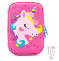 China 3D Cute EVA Unicorn Pen Pouch Stationery Box Anti-Shock Large Capacity Multi-Compartment for School with 4 unicorn pens ;EVA shell cushions supplies for sale
