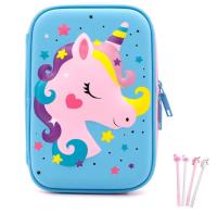 China 3D Cute EVA Unicorn Pen Pouch Stationery Box Anti-Shock Large Capacity Multi-Compartment for School with 4 unicorn pens ;EVA shell cushions supplies for sale