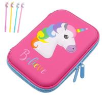 China 3D Cute EVA Unicorn Pen Pouch Stationery Box Anti-Shock Large Capacity Multi-Compartment for School with 4 unicorn pens ;EVA shell cushions supplies for sale