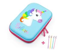 China 3D Cute EVA Unicorn Pen Pouch Stationery Box Anti-Shock Large Capacity Multi-Compartment for School with 4 unicorn pens ;EVA shell cushions supplies for sale