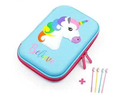 China 3D Cute EVA Unicorn Pen Pouch Stationery Box Anti-Shock Large Capacity Multi-Compartment for School with 4 unicorn pens ;EVA shell cushions supplies for sale