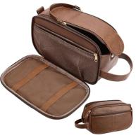China PU Leather Toiletry Bag for Men, Brown | Travel Toiletry Organizer for Grooming, Shaving Bag for Toiletries Accessories, Bathroom Essentials for sale