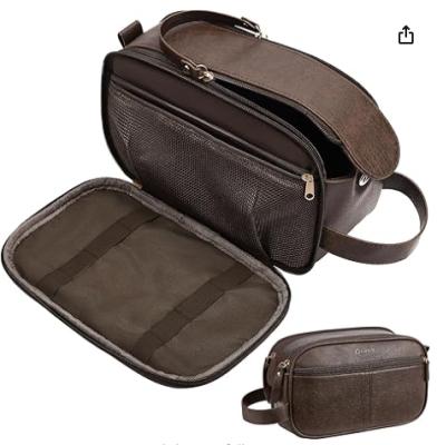 China PU Leather Toiletry Bag for Men, Brown | Travel Toiletry Organizer for Grooming, Shaving Bag for Toiletries Accessories, Bathroom Essentials for sale