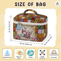 China Large Quilted Makeup Bag Vintage Sewing Pattern Cosmetic Travel Case for Women Patchwork Aesthetic Toiletry Organizer with Handle Skincare Brushes Accessories for sale