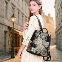 China Glitter Embroidery Women Backpack Purse, Fashion Canvas Travel Anti-theft Rucksack Shoulder Bag (Black) for sale