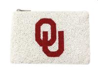China Double Sided Beaded Crimson OU Coin Bag Lightweight Secure Zip Closure Stadium Sized Approved Game Day Accessory for sale