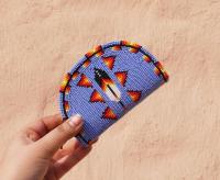 China Handmade Coin Bag made of Cz Glass Seed Beads and leather designed to hold coins cosmetics and small essentials securely for sale