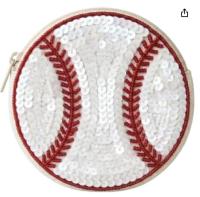 China Beaded Coin Purse Change Zipper Pouch Wallet Softball | Handmade Beadwork, Compact Organizer, Cash Holder, Card Storage, Makeup Pouch, Giftable Accessory, Everyday Carry for sale