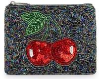 China Beaded Coin Purse Change Zipper Pouch Wallet Cherry | Handmade Beadwork, Compact Organizer, Cash Holder, Card Storage, Makeup Pouch, Giftable Accessory, Everyday Carry for sale
