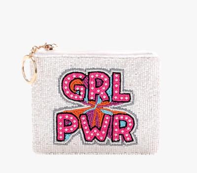 China Compact and Stylish Ricki Beaded Coin Bag with Front and Back Beadwork Secure Zip Closure and Attached Gold Tone Key Ring for sale