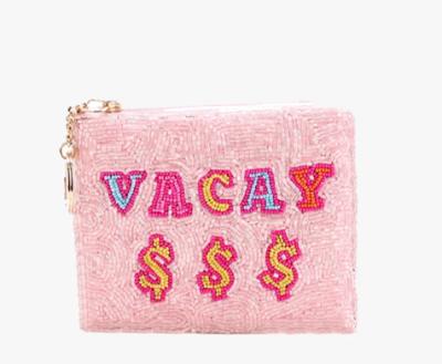 China Elegant Ricki Beaded Coin Bag Featuring Detailed Beadwork Secure Zip Closure and Gold Tone Key Ring Compact Design for Daily for sale