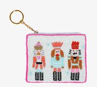 China Compact beaded coin bag featuring detailed front and back beadwork top zip closure and gold tone key ring perfect for daily for sale