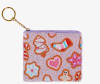 China Beaded coin bag with detailed glass and acrylic beads front and back beadwork top zip and gold tone key ring for convenient for sale