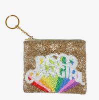 China Compact coin bag with intricate beadwork secure top zip closure and gold tone key ring ideal for storing coins and small items for sale